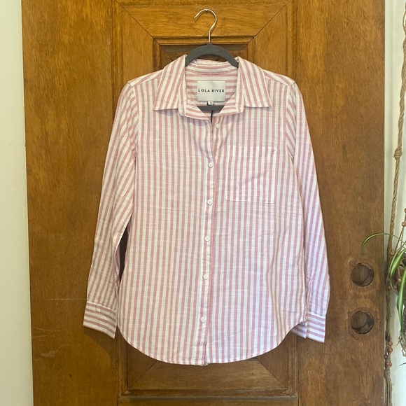 Lola River | Tops | Nwt Lola River Striped Button Down Shirt Cotton Pink White | Poshmark